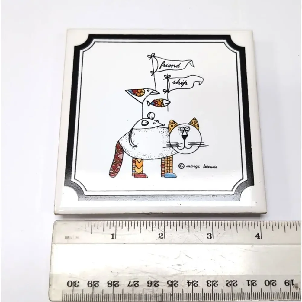 Marge Levine | Other | Vtg Marge Levine Collectible Art Tile Cat Bird ...